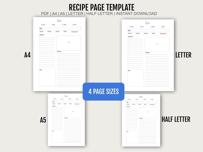 Simple Recipe Template Printable, Fillable Recipe Page, Cook Book ...