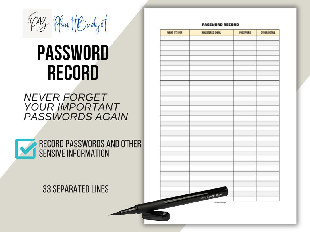 Password Tracker Printable | Fillable Password Keeper | Password ...