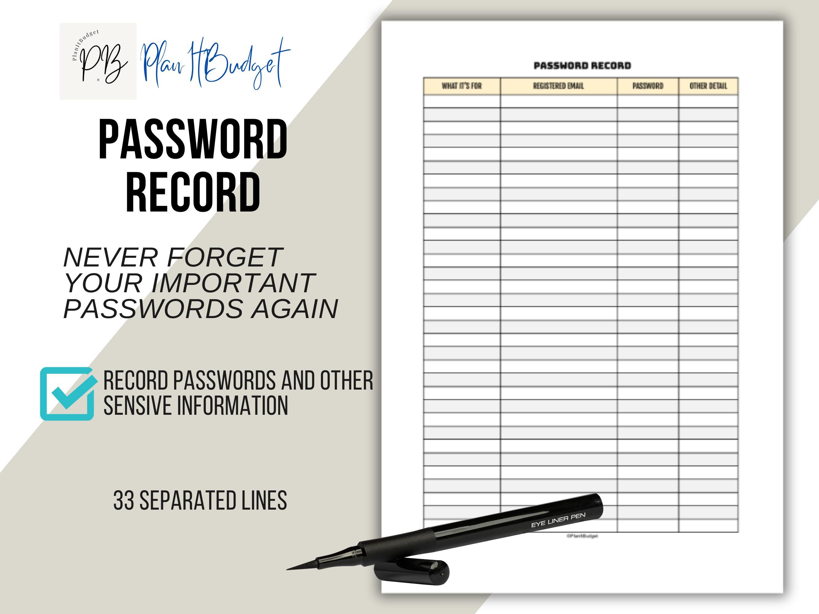 Password Tracker Printable | Fillable Password Keeper | Password ...