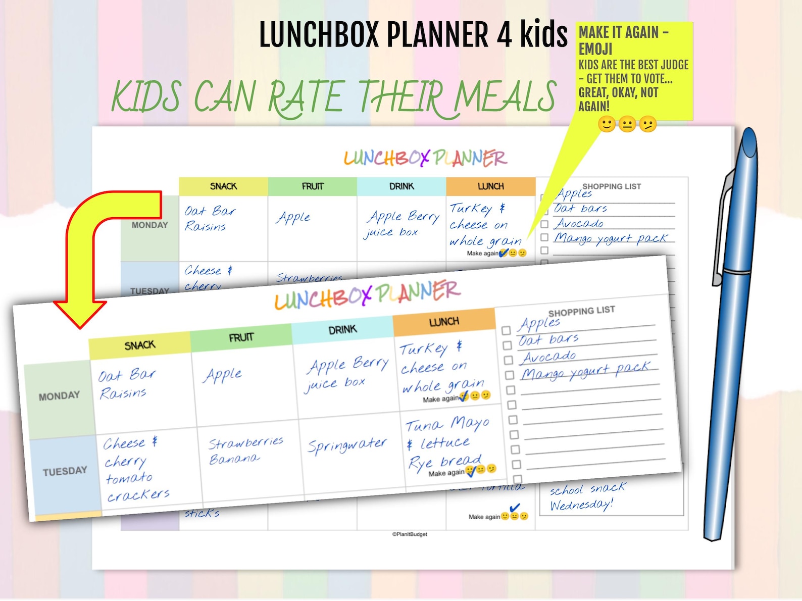 Kids Lunchbox Planner, School Lunch Menu, Healthy Food Checklist ...