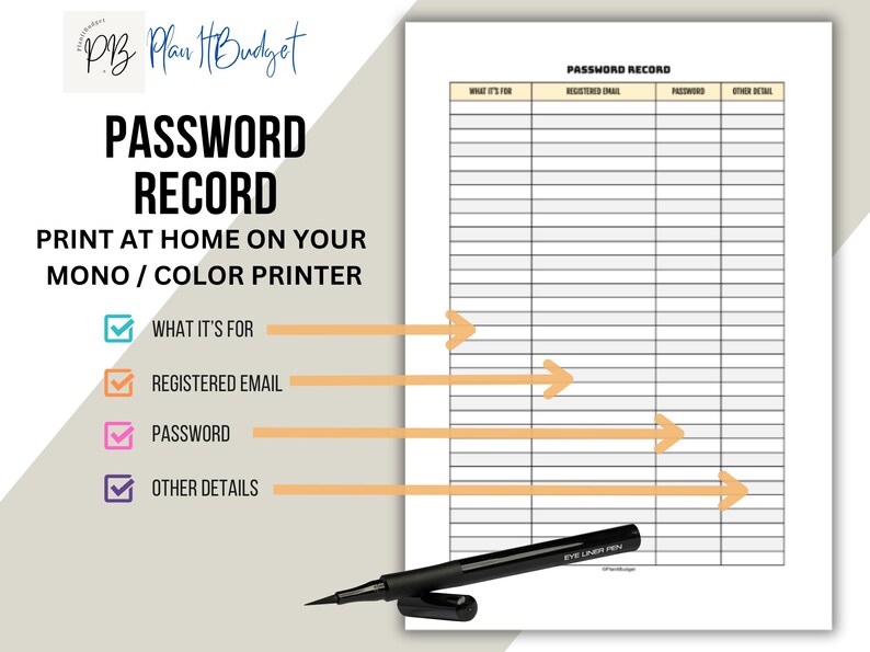 Password Tracker Printable Fillable Password Keeper Password Organizer ...