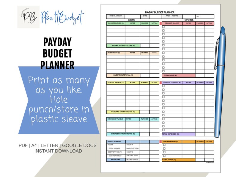 Budget Planner Printable PDF Financial Budget Google Doc Printable ...