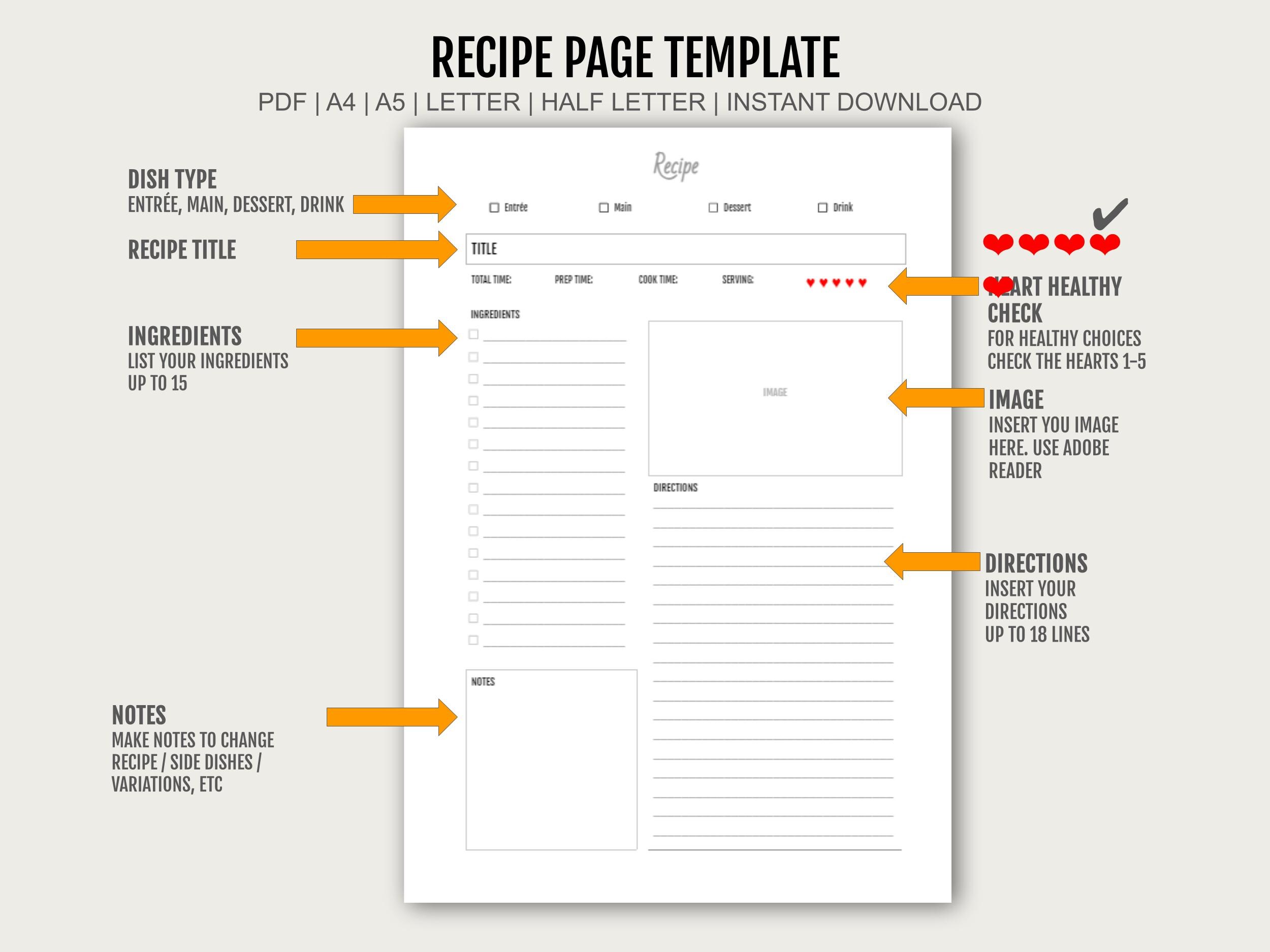 Simple Recipe Template Printable, Fillable Recipe Page, Cook Book ...