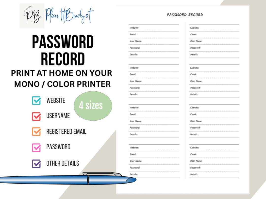 Printable Password Tracker, Simple Login Data Organizer (PDF Download ...