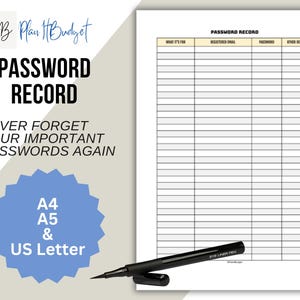 Password Tracker Printable | Fillable Password Keeper | Password ...