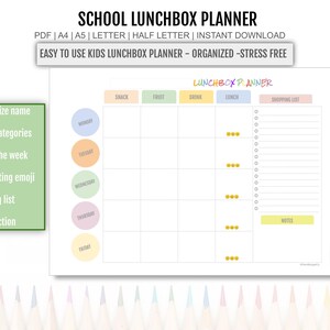 Kids Meal Planner School Lunch Ideas Colorful Printable School Lunch ...