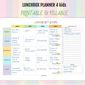 Kids Colorful Lunchbox Checklist, Toddler Healthy Lunchbox, School ...