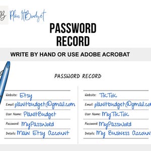 Printable Password Tracker, Fillable PDF Organizer, Simple Login ...