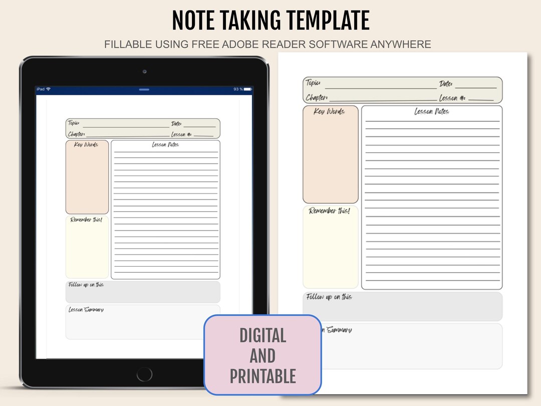 Printable Note Taking Template With Chapter Summary, Student, Office ...