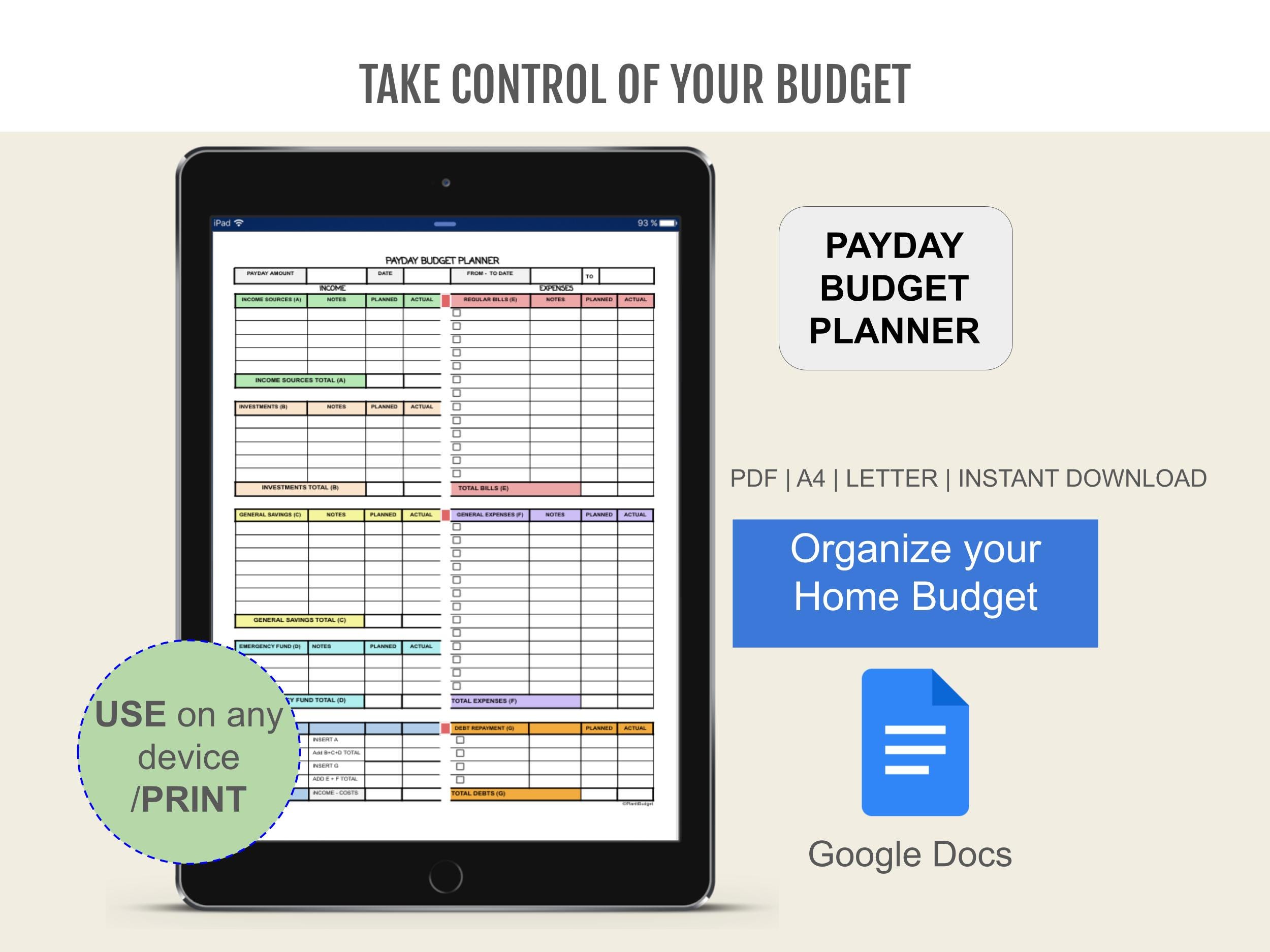 Budget Planner Printable PDF Financial Budget Google Doc Printable ...