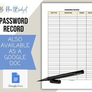 Password Tracker Printable | Fillable Password Keeper | Password ...