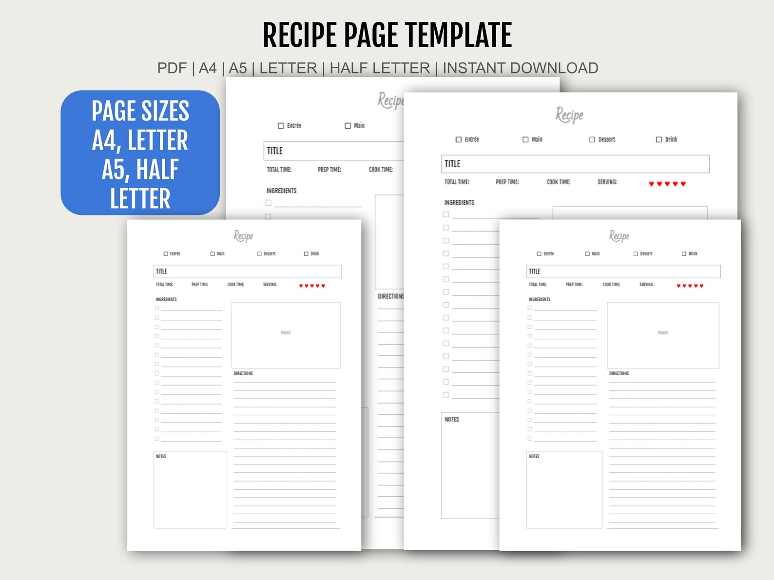 Simple Recipe Template Printable, Fillable Recipe Page, Cook Book ...