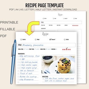 Simple Recipe Template Printable, Fillable Recipe Page, Cook Book ...