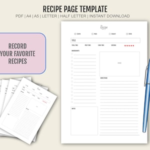 Simple Recipe Template Printable, Fillable Recipe Page, Cook Book ...