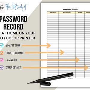Password Tracker Printable | Fillable Password Keeper | Password ...