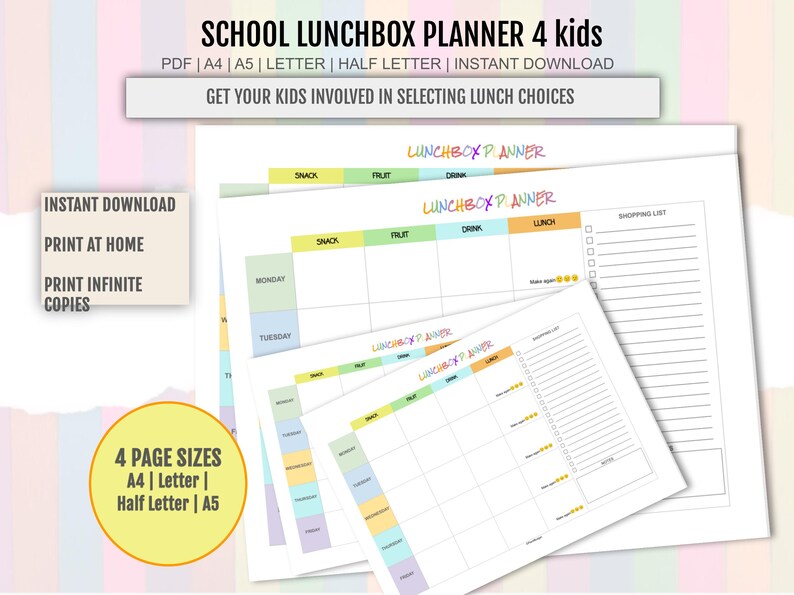 Kids Colorful Lunchbox Checklist, Toddler Healthy Lunchbox, School ...