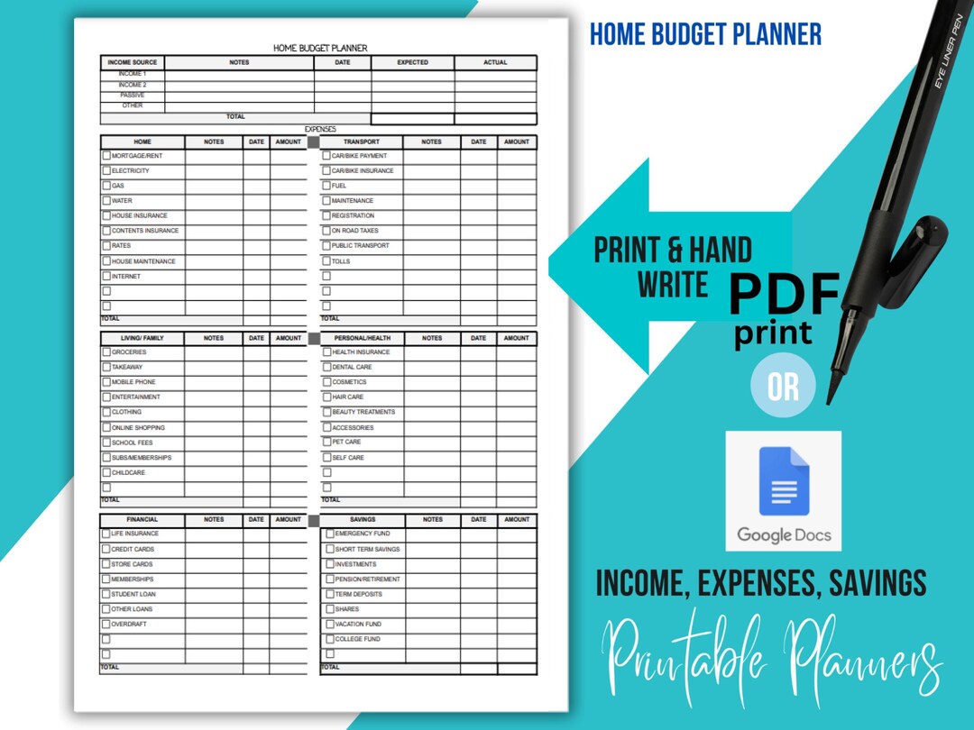 Home Budget Tracker Income and Expense Breakdown Finance Planner ...