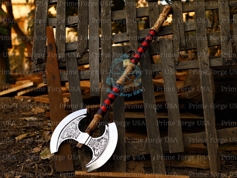 Custom Handmade Forged Steel Viking Axe Battle Axe Rose Wood Shaft ...