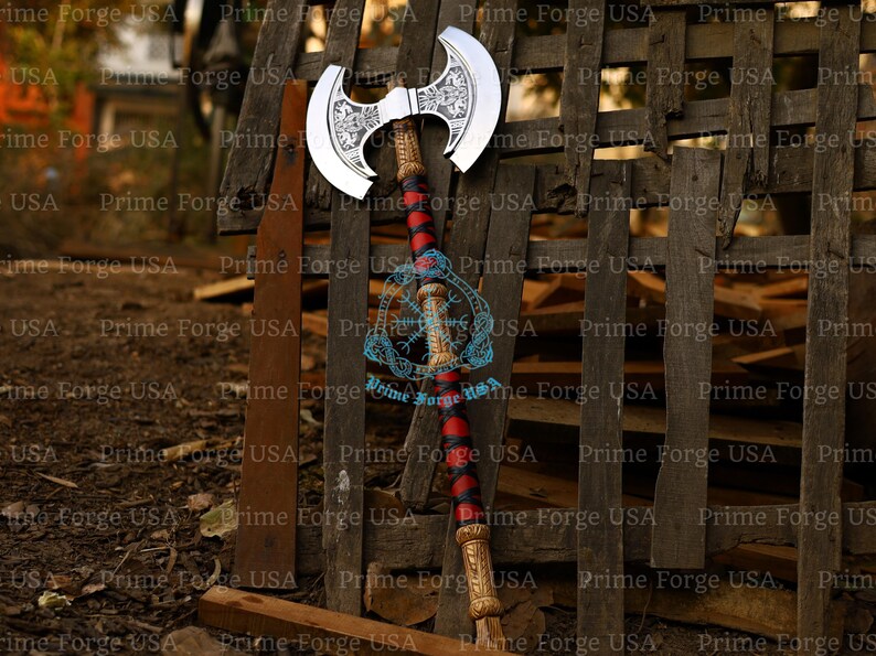 Custom Handmade Forged Steel Viking Axe Battle Axe Rose Wood Shaft ...
