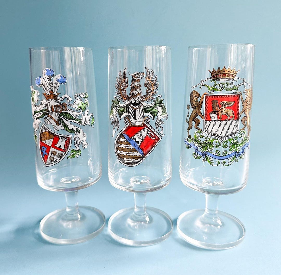 Vintage Coat of Arms Family Crest Crystal Beer Glassware / Champagne ...