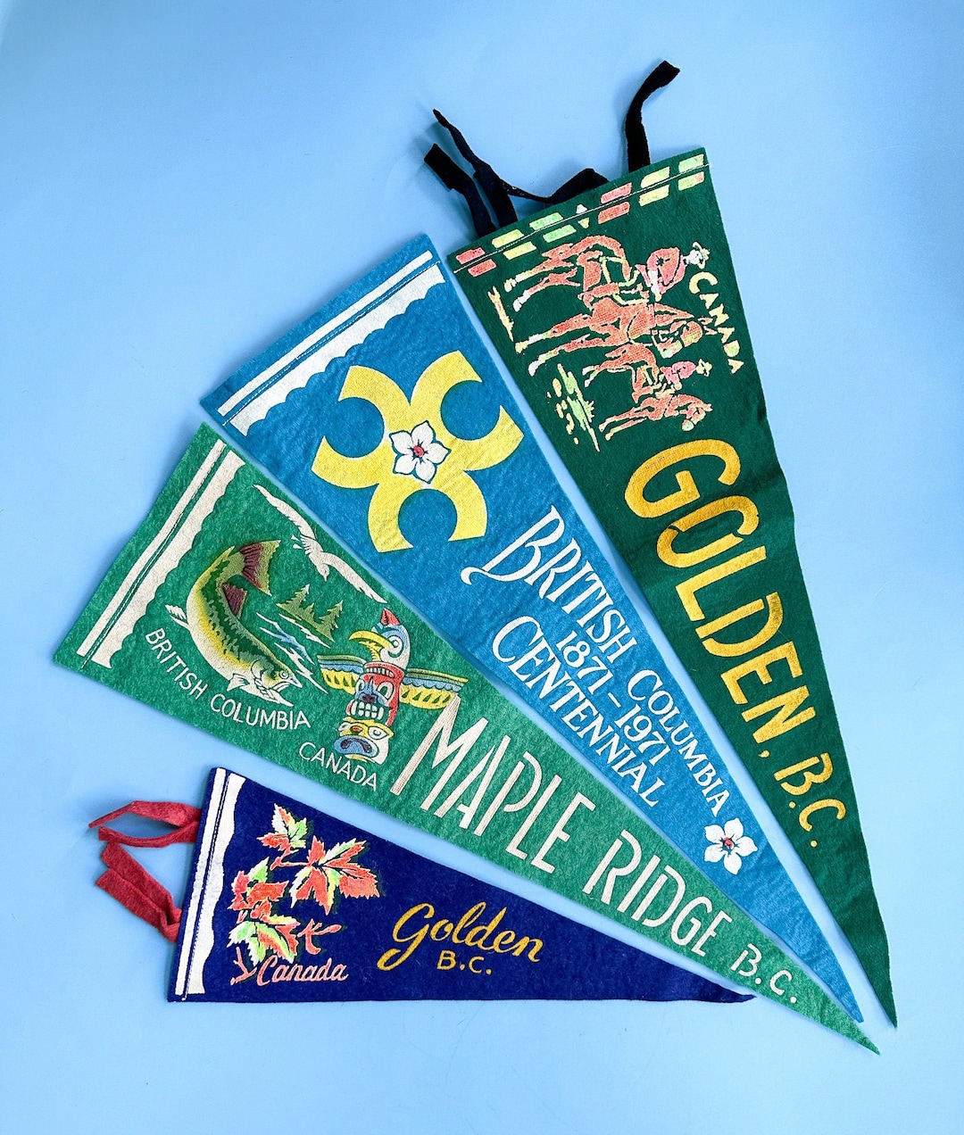 Original Vintage Felt Pennant Flags / Canada Pennants, Painted Souvenir ...