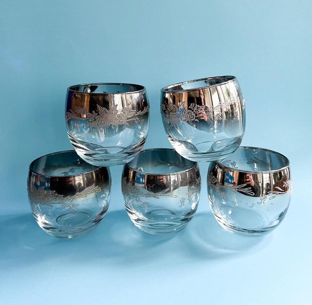Vintage Toscany Silver Lustre on Clear Roly Poly Glassware / Floral ...