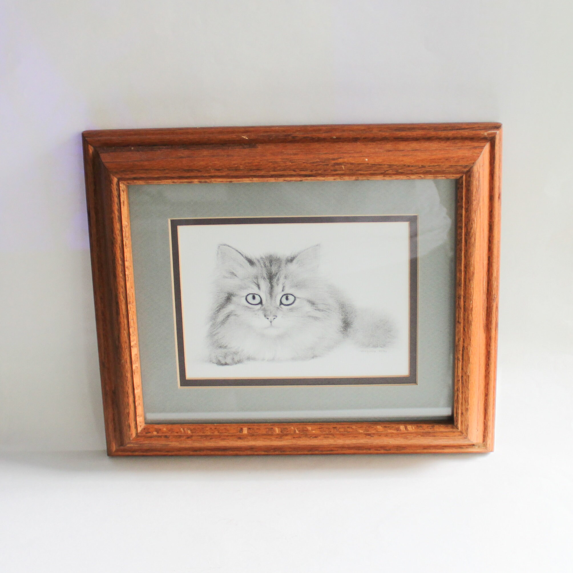 Vintage Virginia Miller Charcoal Drawing Signed Art / Framed Cat Print ...
