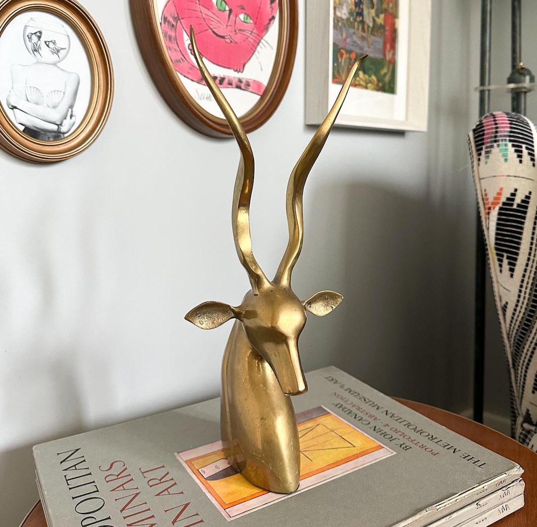 Vintage Brass Kudu Antelope Statue by Karl Springer / Hollywood Regency ...