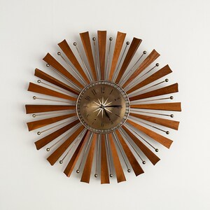 Vintage Mid Century Modern Teak Wood Starburst Clock / Atomic Sunburst ...