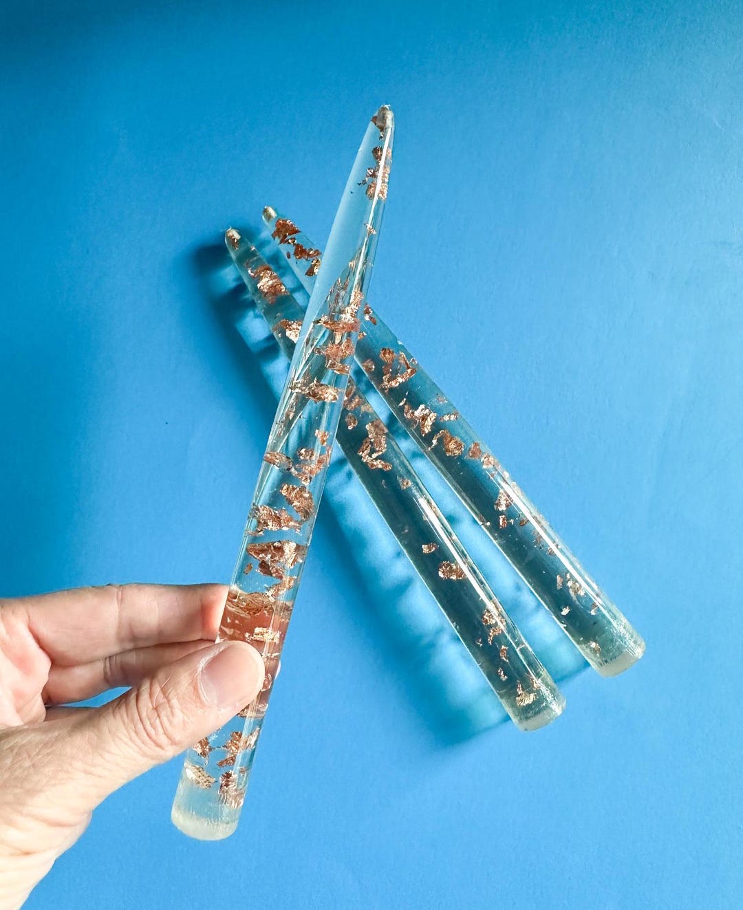 Vintage Clear Acrylic Lucite Copper Flecks Candlesticks / Confetti ...