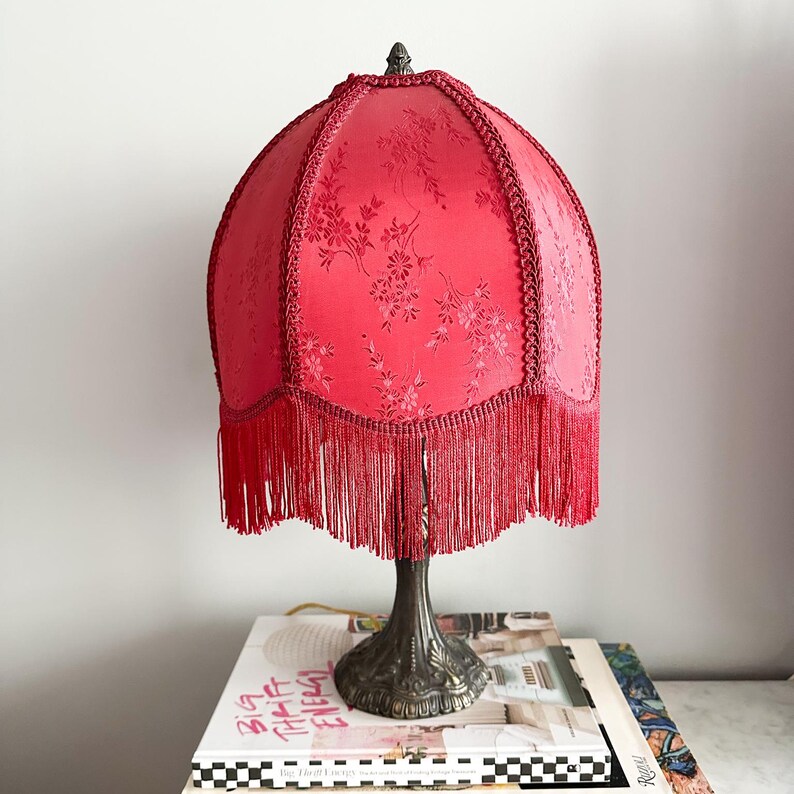 Vintage Victorian French Red Fringe Bell Shade Table Lamp / Boudoir ...
