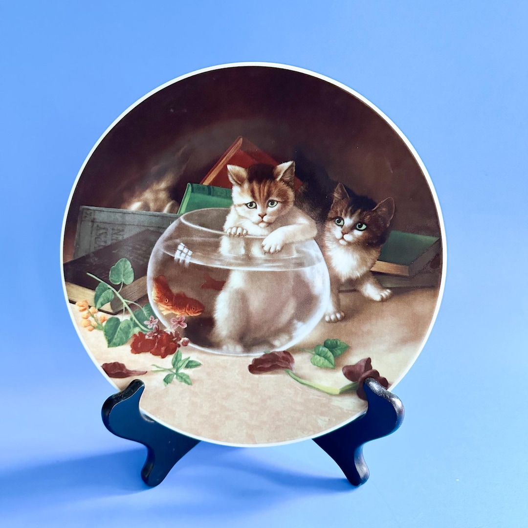 Vintage Frisky Felines and Fish Bowl Ceramic Art Wall Plate / Czech ...