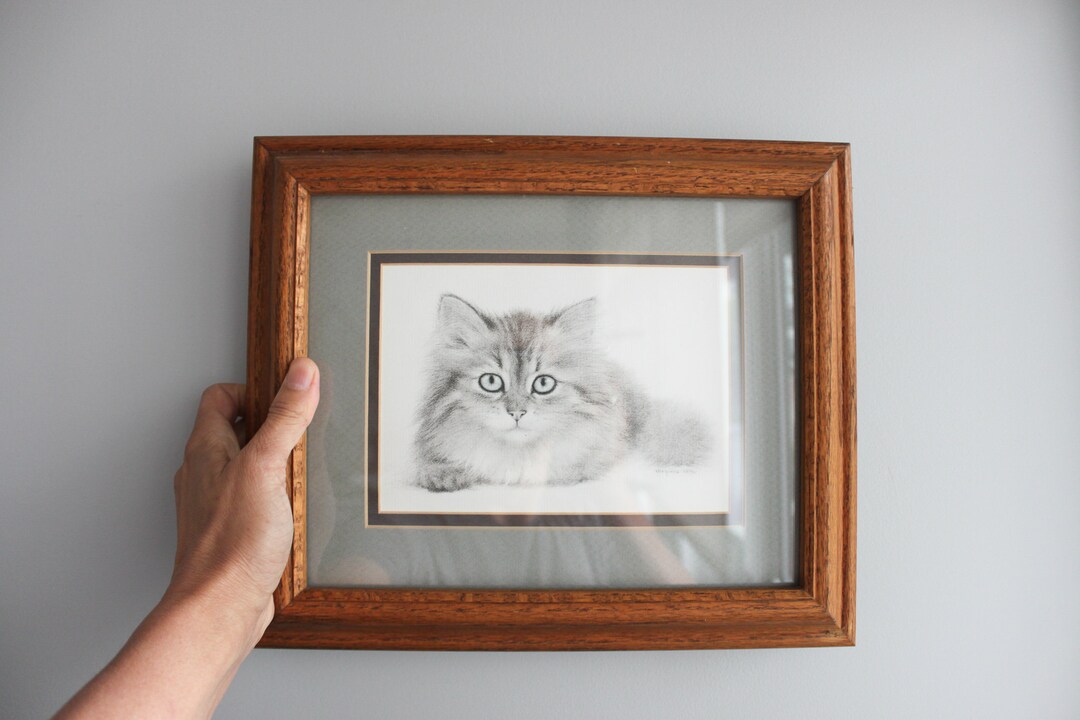 Vintage Virginia Miller Charcoal Drawing Signed Art / Framed Cat Print ...