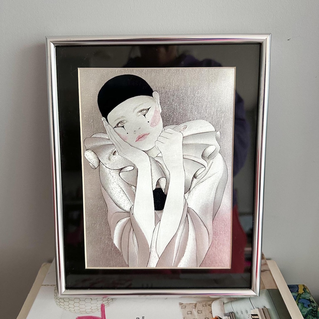 Vintage Dufex Pierrot Foil Print Wall Art / Clown Silver Framed Optic ...