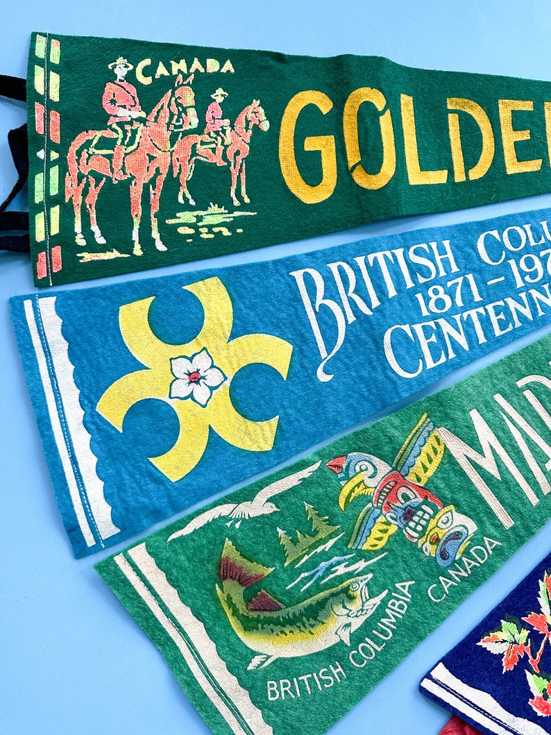 Original Vintage Felt Pennant Flags / Canada Pennants, Painted Souvenir ...