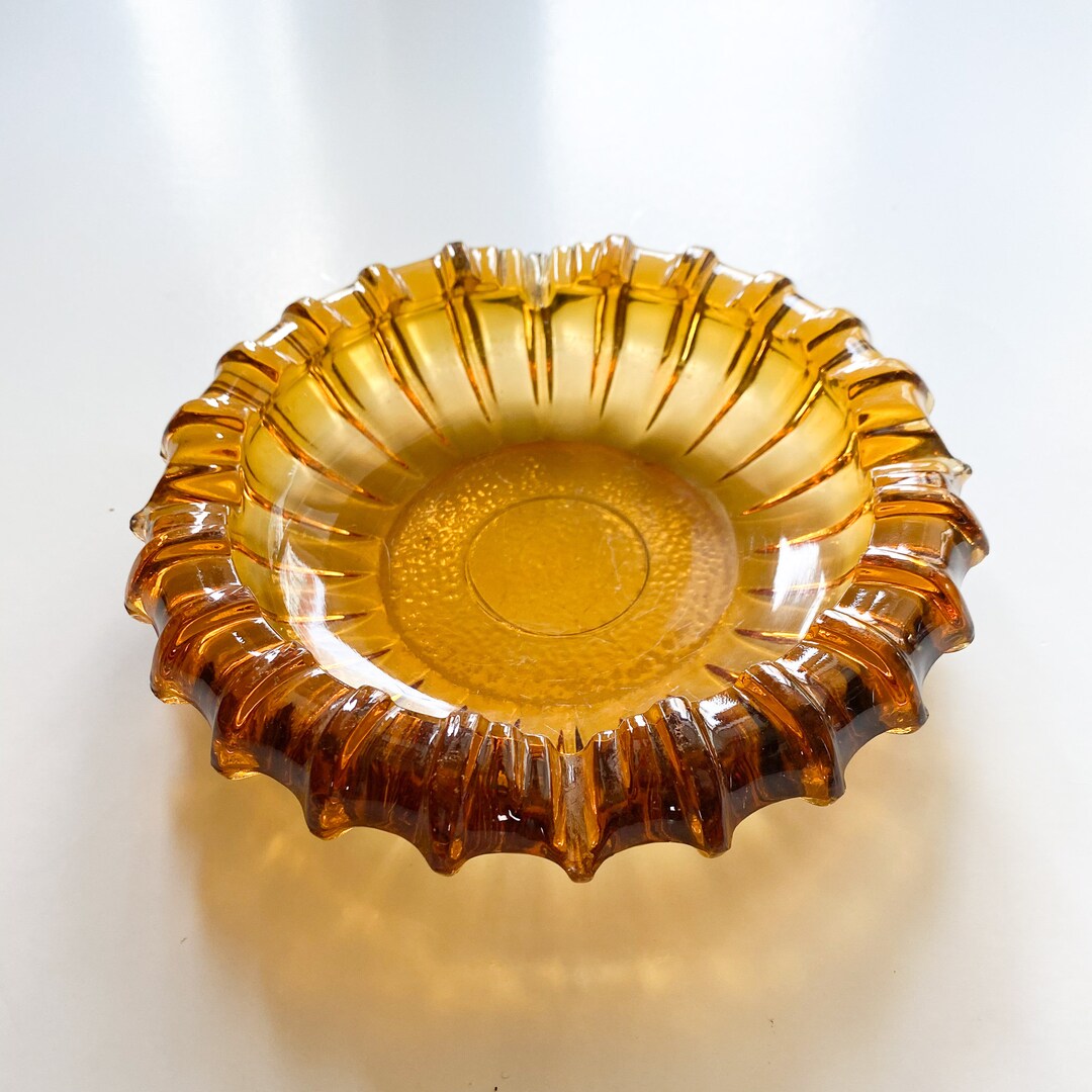Vintage Moroccan Hazel Atlas Round Amber Glass Cigar Ashtray ...