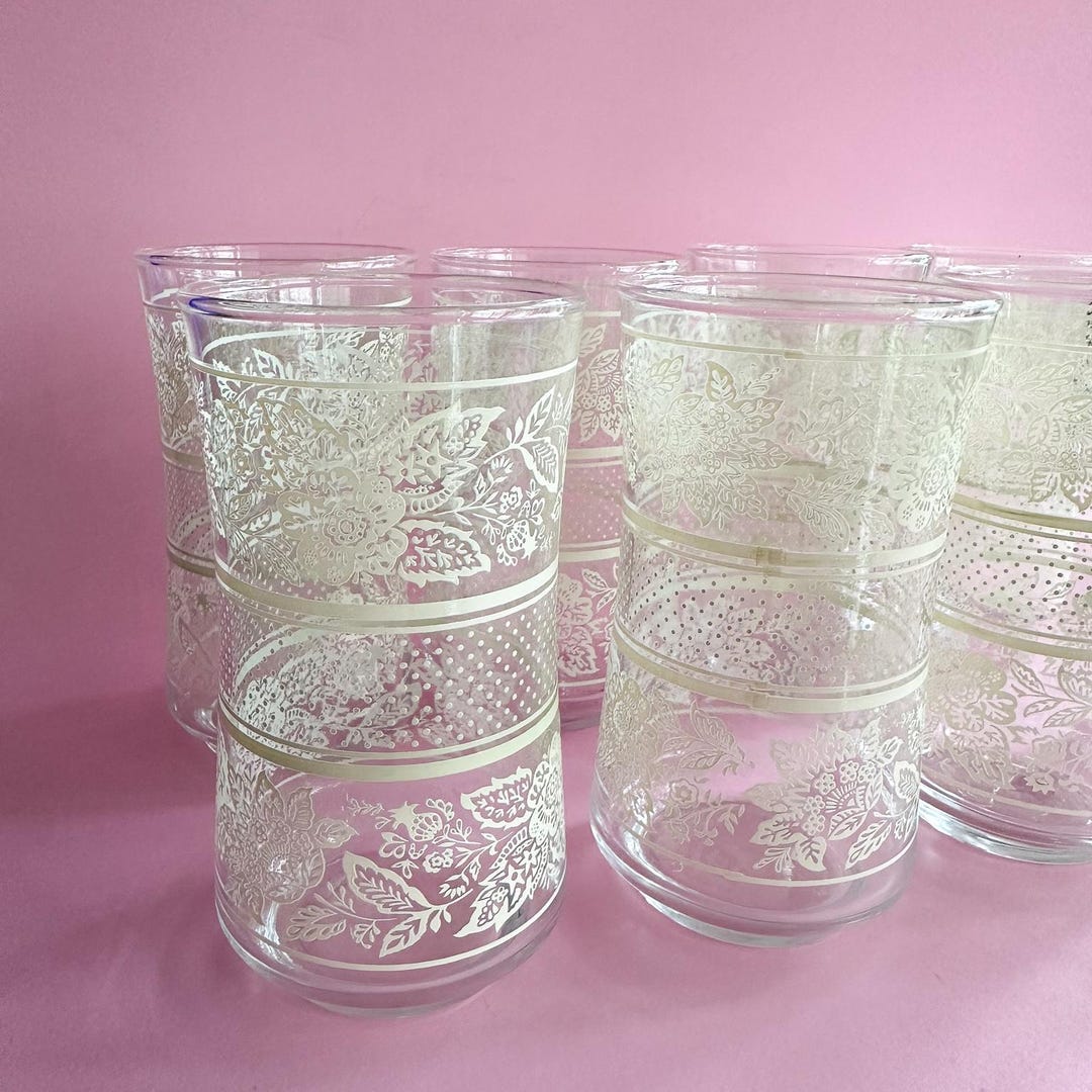 Vintage Chantilly Lace Glassware Set / White Floral Polka Dot Doily ...