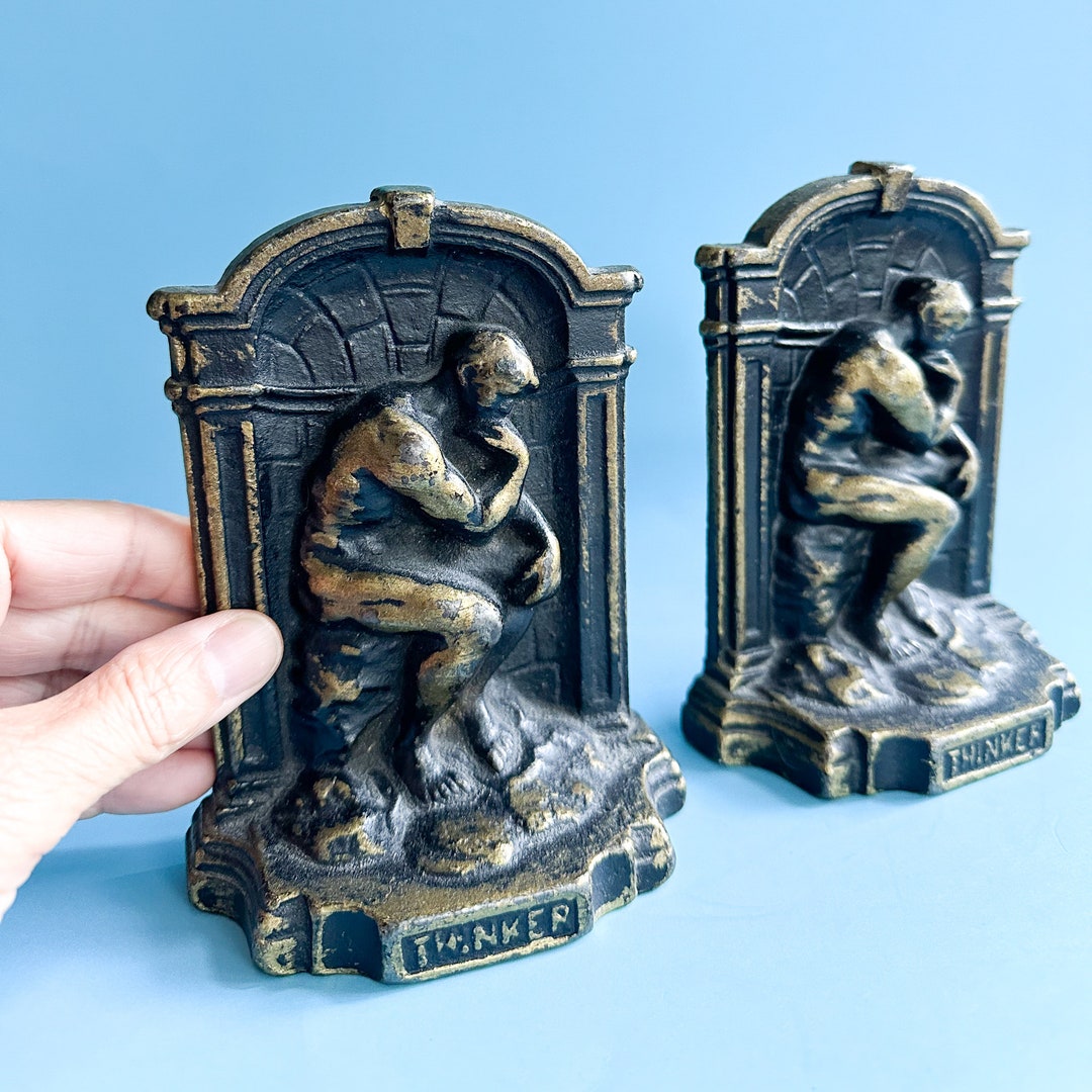 Vintage the Thinker Bookends / Bronze Art Deco Book Ends, Retro Heavy ...