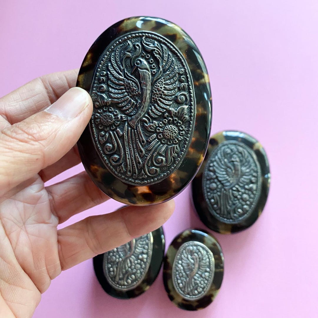 Vintage Lucite Nesting Tortoise Print Silver Repousse Boxes ...
