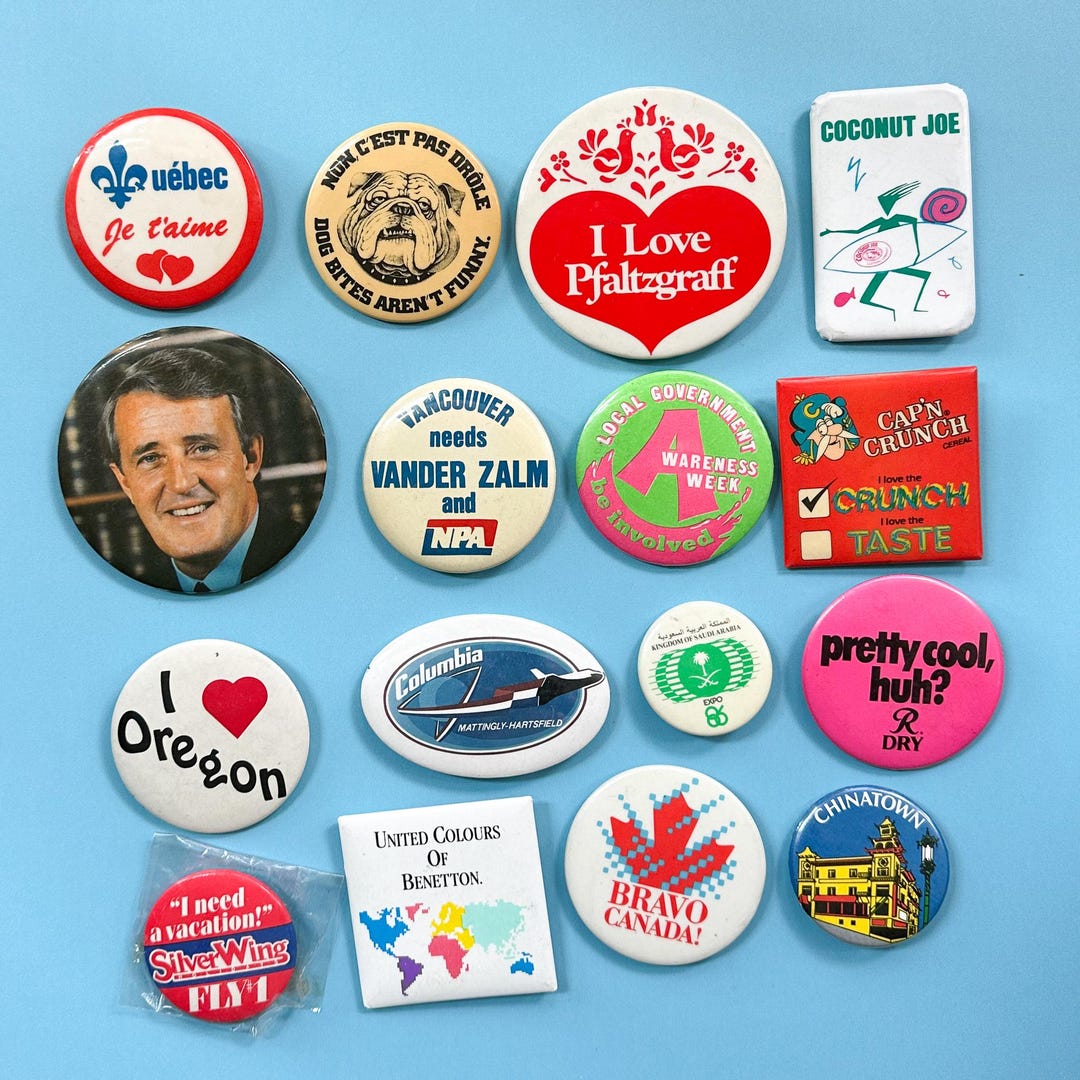 Vintage Assorted Button Pins / 1970s 1980s Pinbacks Pin Collection ...