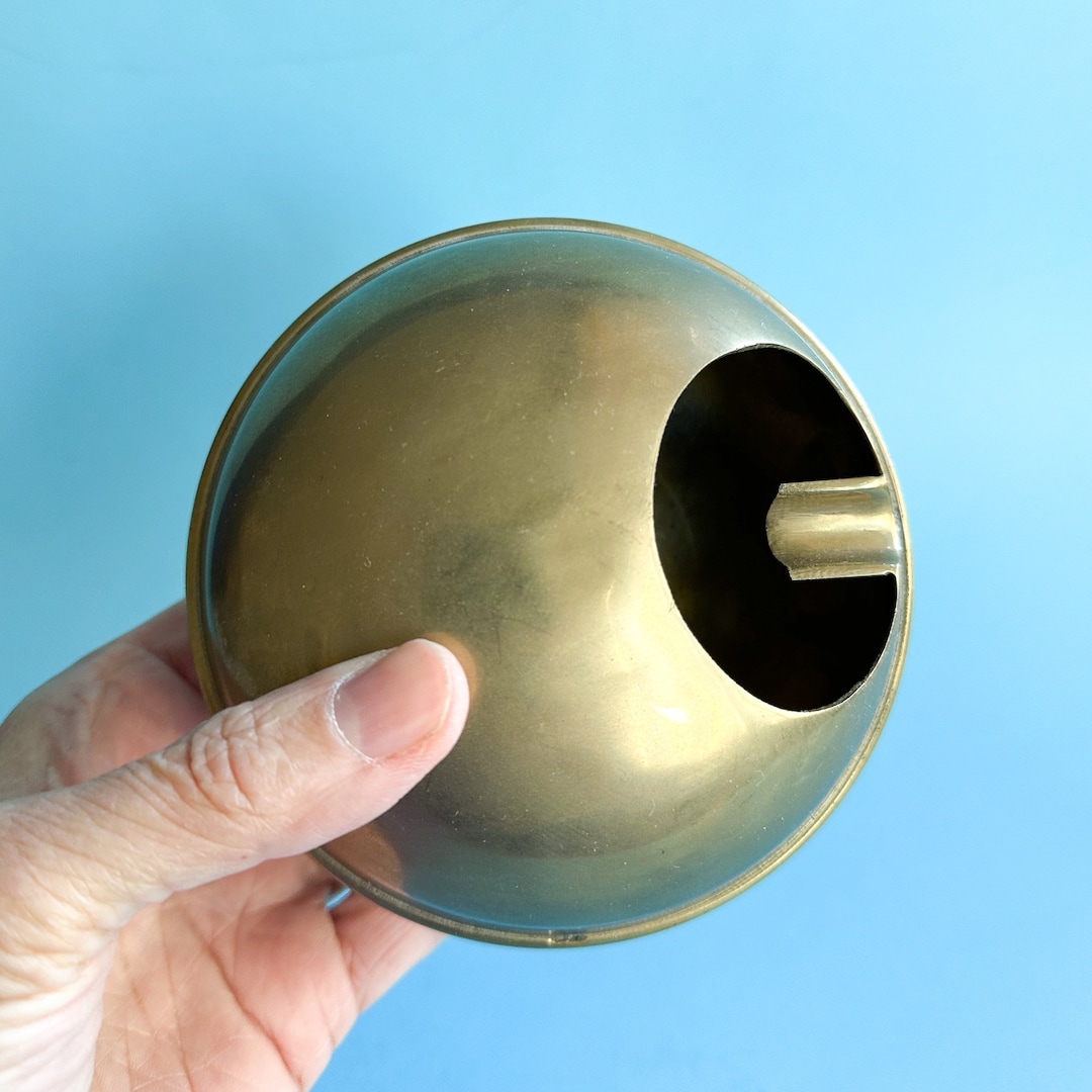Vintage Modernist Brass Orb Ashtray / Minimalist UFO Sphere Ashtrays ...