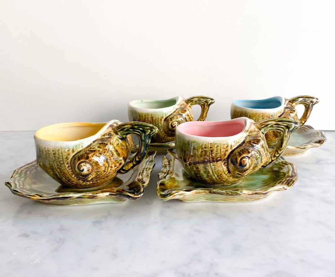Vintage Conch Sea Shell Tea Cup and Saucer Set / Japan Majolica Oyster ...