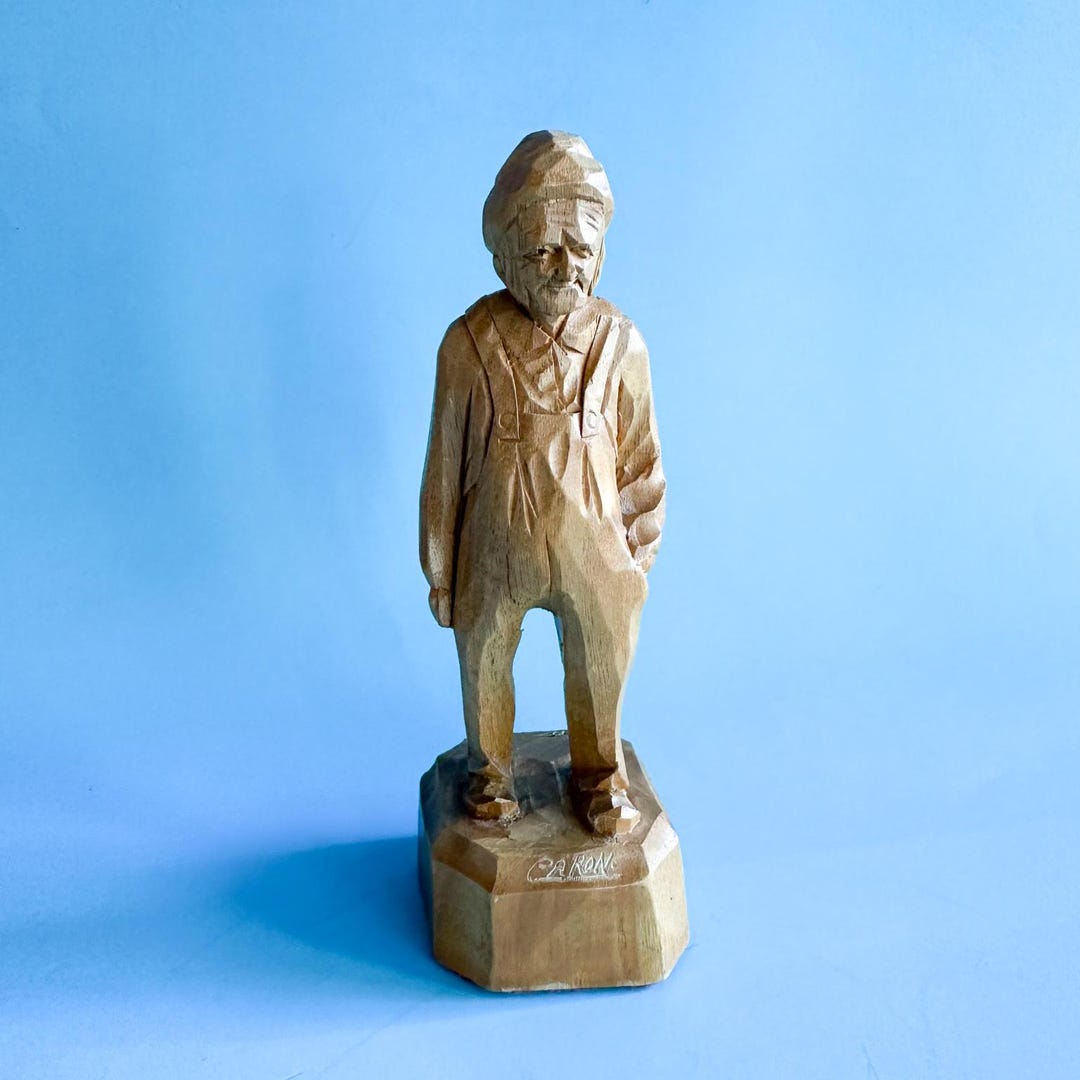 Vintage Caron Carved Wood Folk Art Figure / Canadian Traditional Quebec ...