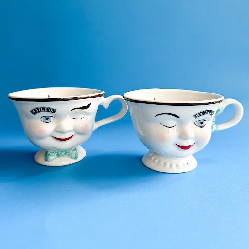 Vintage Bailey's Face Winking His and Hers Yum Teacups / Irish Cream ...
