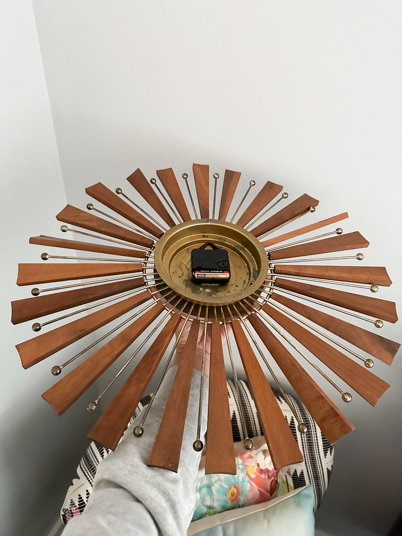 Vintage Mid Century Modern Teak Wood Starburst Clock / Atomic Sunburst ...