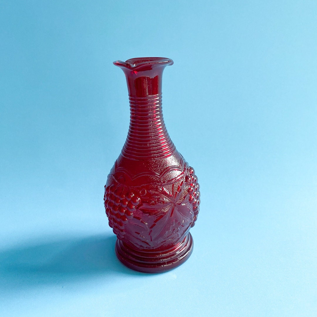 Vintage Imperial Glass Grape Ruby Cruet / Mid-century Grapes Pressed ...