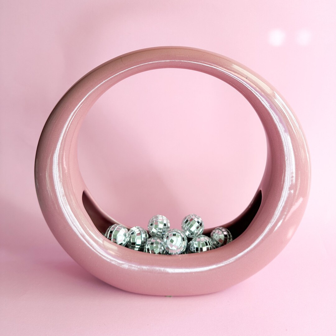 Vintage Pink Ceramic Round Ring Vase Planter / Retro Home Decor, Indoor ...