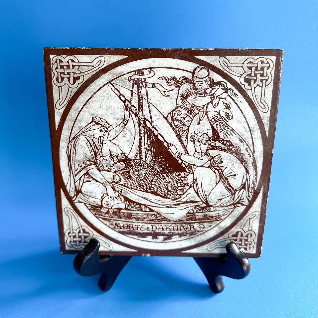 Antique Minton Ceramic Fireplace Tile / Tennysons Idylls of the King ...