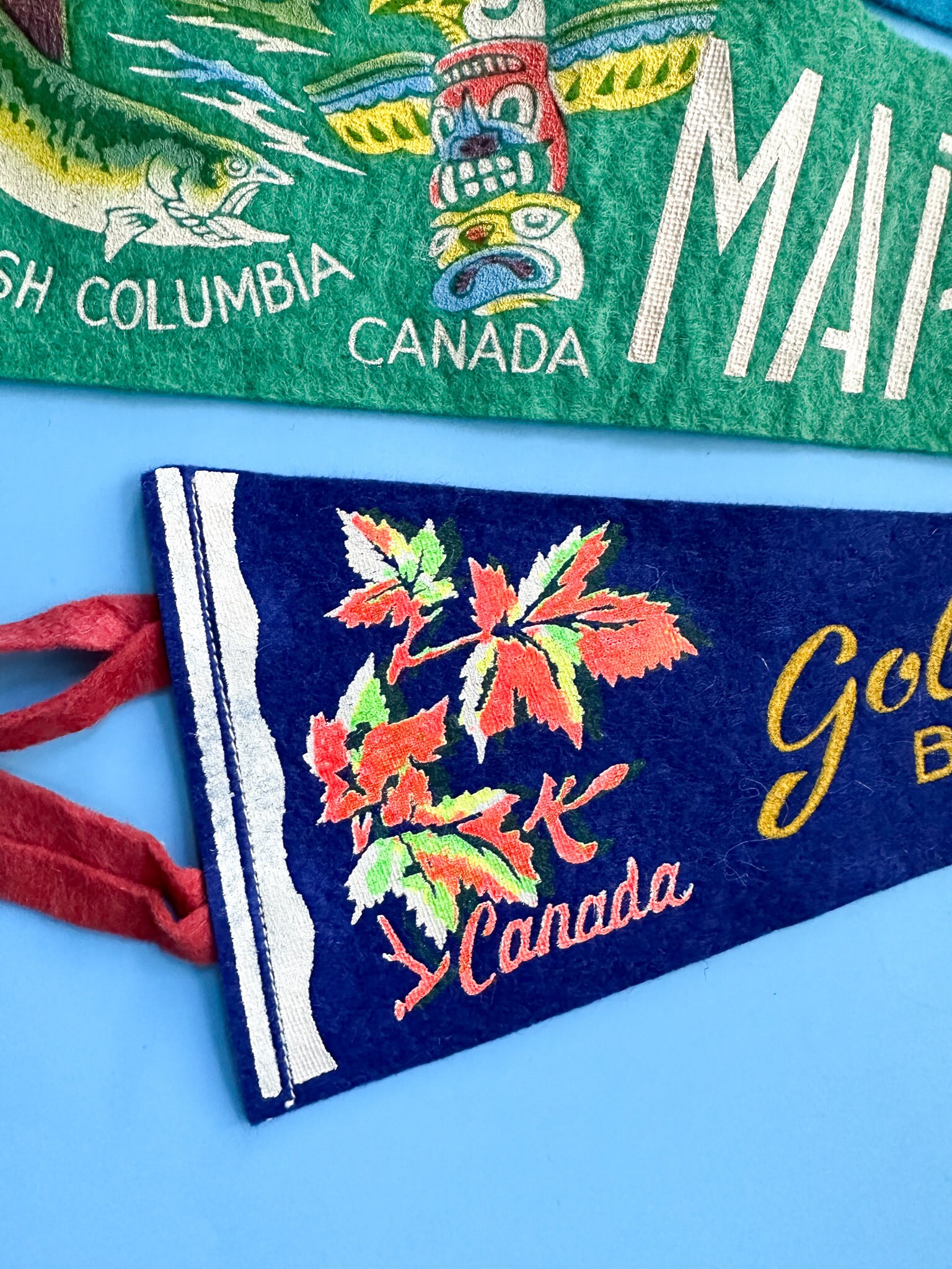 Original Vintage Felt Pennant Flags / Canada Pennants, Painted Souvenir ...