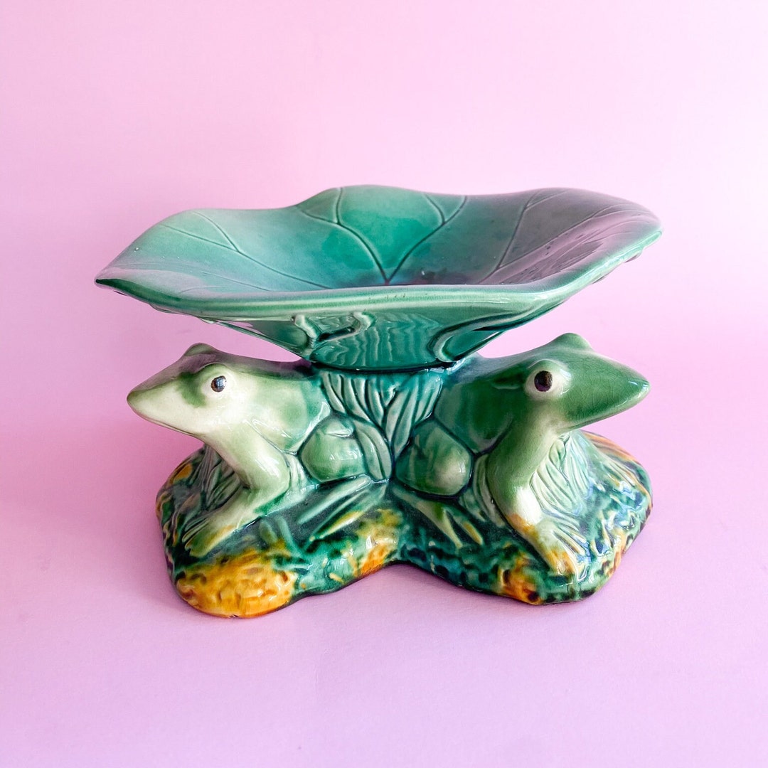 Vintage Frogs and Lily Pad Ceramic Dish / Majolica Bowl, Glazed ...